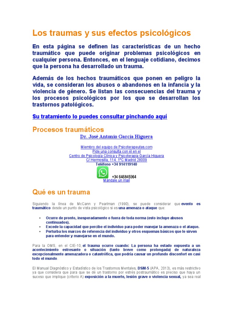 Los Traumas y Sus Efectos Psicológicos | PDF | Trauma psicólogico ...
