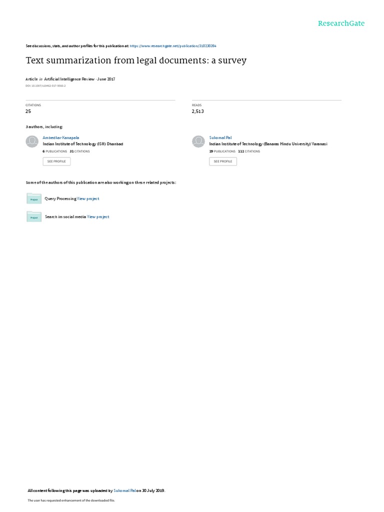 Text Summarization From Legal Documents A Survey | PDF | Applied ...