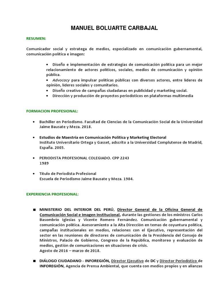 Hoja de Vida Manuel Boluarte 1 PDF | PDF | Perú | Política