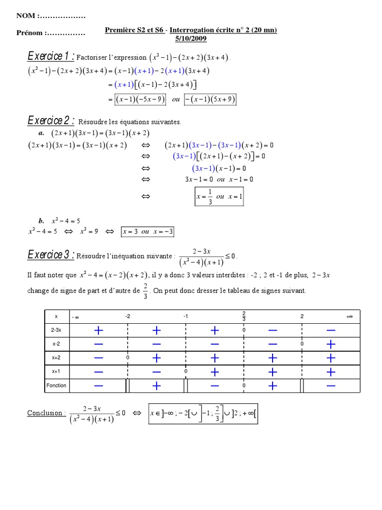 1S - Interro N° 02 Corrigé | PDF | Enseignement des mathématiques | Analyse mathématique