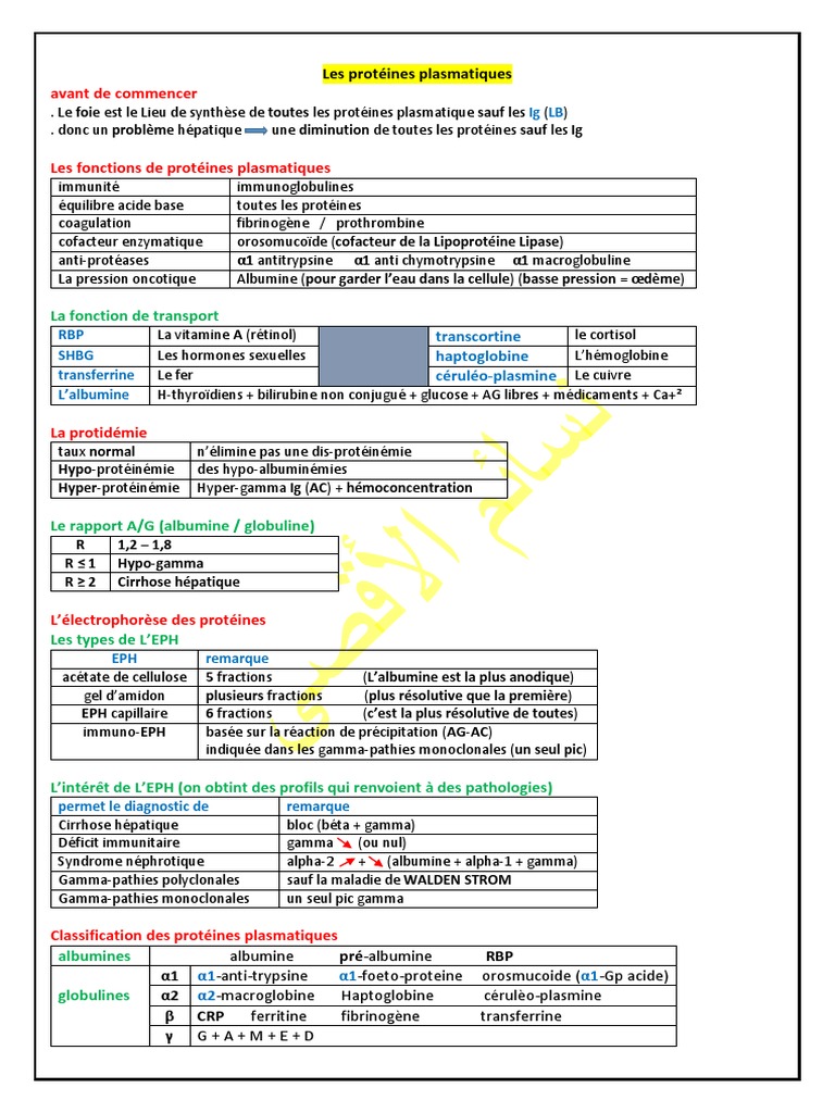 Les Proteines Plasmatiques PDF | PDF | Protéine plasmatique | Inflammation