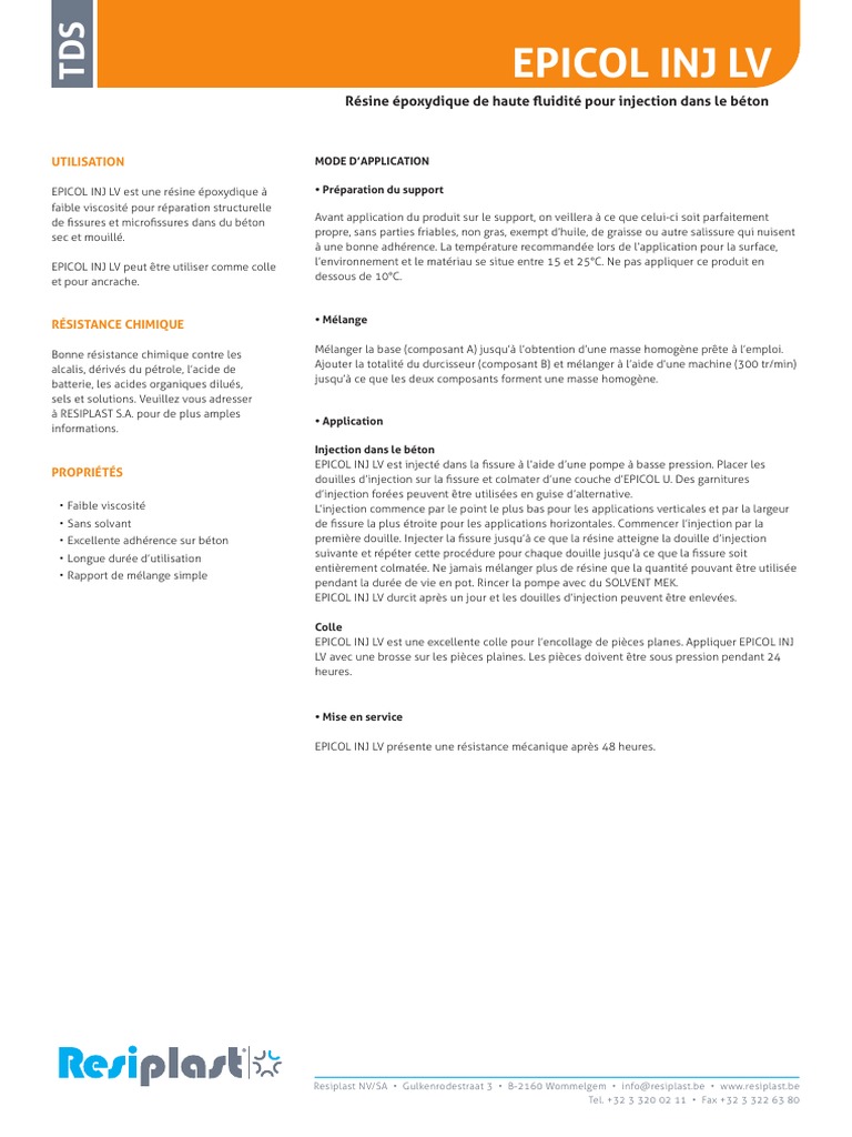 Epicol Inj LV TDS FR | PDF | Époxy | Béton