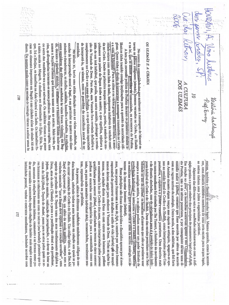 A Cultura Dos Ulemás (Uma História Dos Povos Árabes) - Albert Hourani | PDF