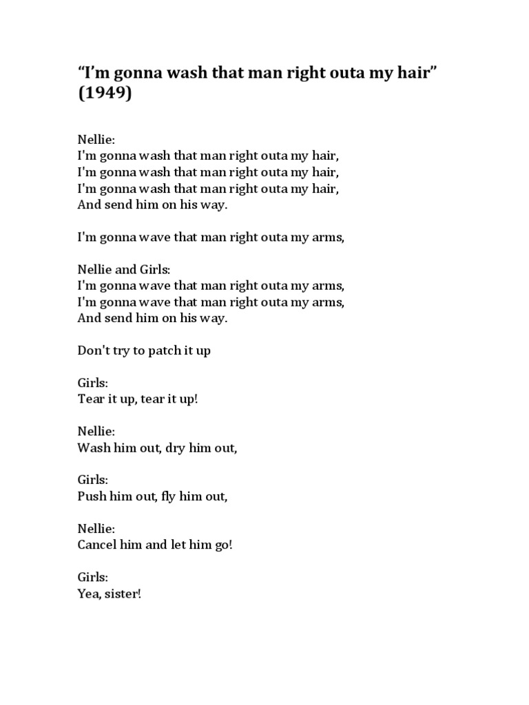 Lyrics - "I'm Gonna Wash That Man Right Outa My Hair" (1946) | PDF ...