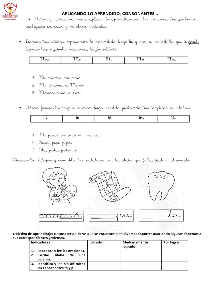 Ficha CONSONANTES M Y P | PDF