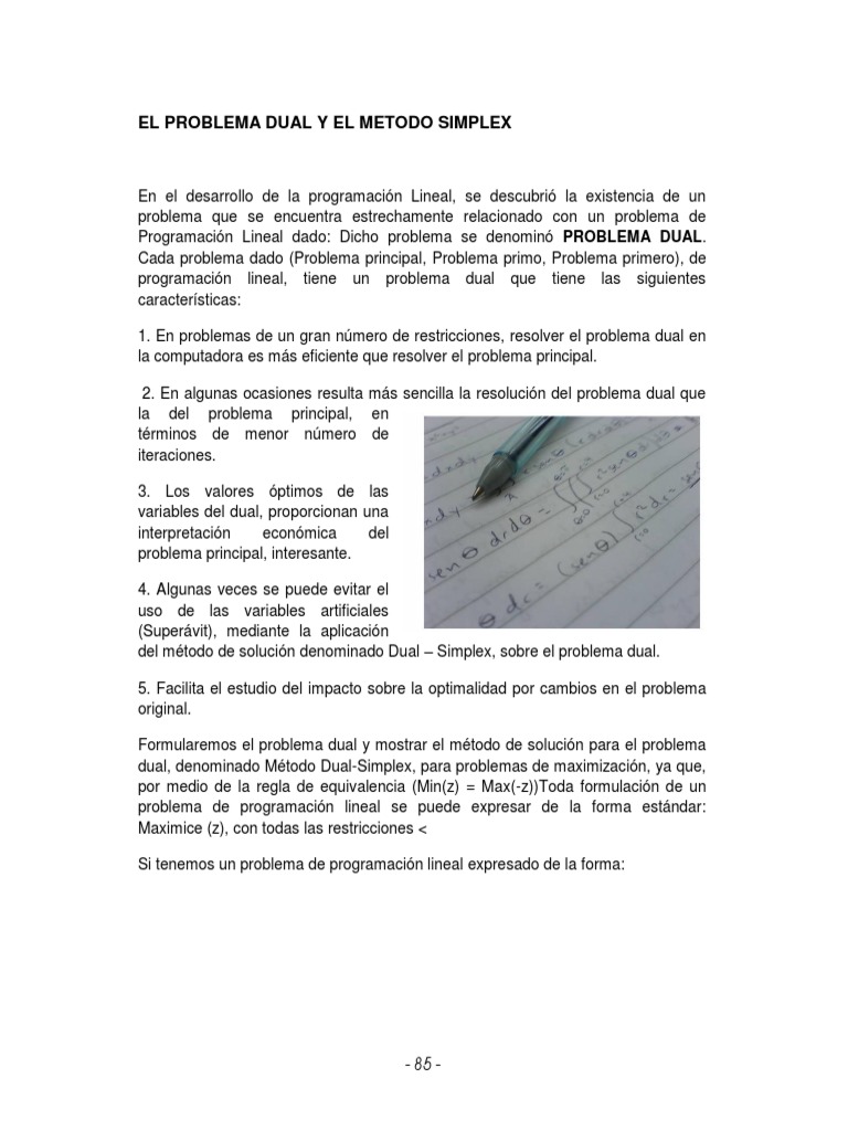 El Problema Dual y El Método Simplex PDF | PDF | Programación lineal | Lógica matemática
