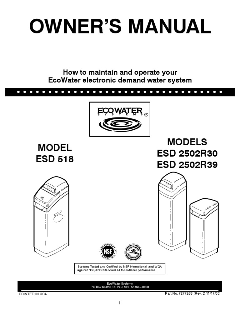 EcoWater ESD 518 Owner's Manual | PDF | Guarantee | Valve
