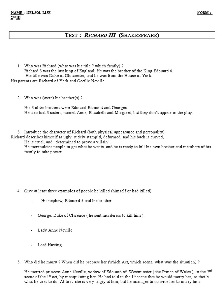 Test Richard III | PDF | Wars Of The Roses | Kingdom Of England