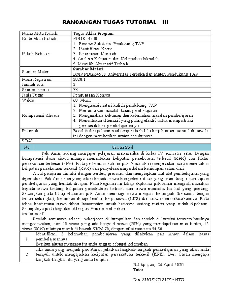 Rancangan Tugas Tutorial Iii Tap | PDF
