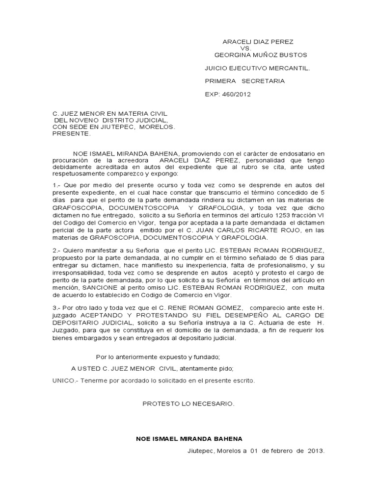 Escrito Ofrecimiento Perito Pdf Testigo Experto Gobierno
