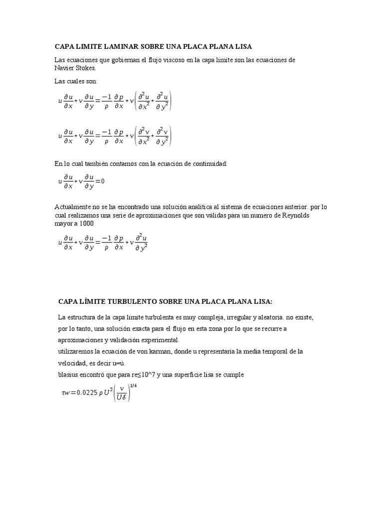 Capa Limite Laminar Sobre Una Placa Plana | PDF | Capa límite | Numero Reynolds