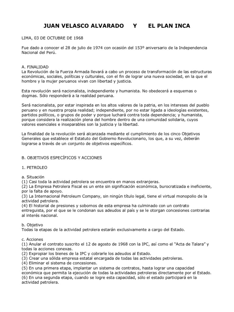 Juan Velasco Alvarado y El Plan Inca | PDF