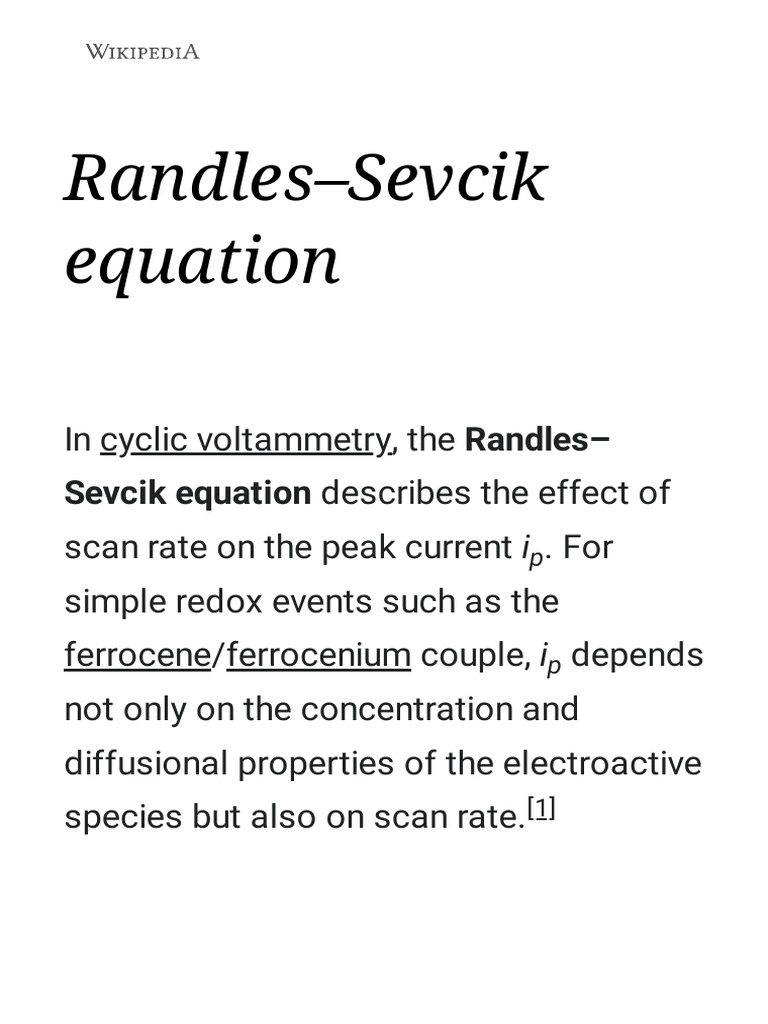 Randles-Sevcik Equation - Wikipedia | PDF | Physical Chemistry | Chemistry