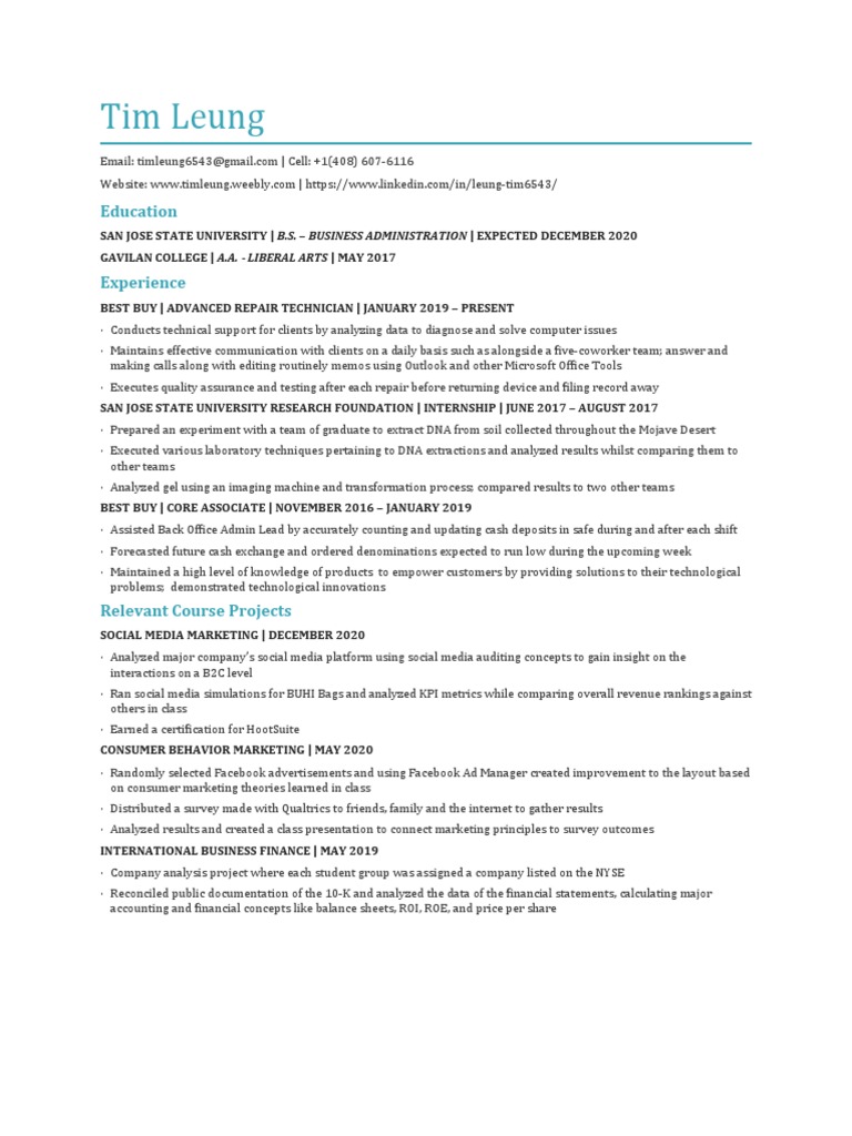 Tim Leung Resume | Download Free PDF | Social Media | Popular Culture ...