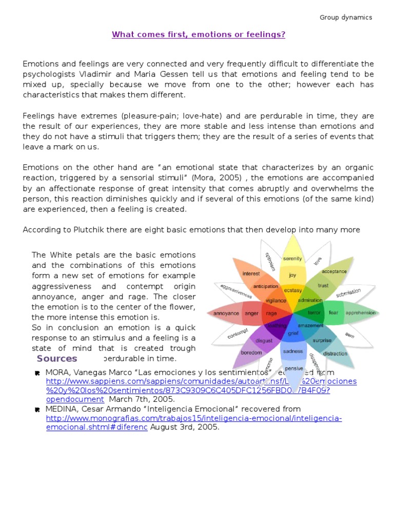 Group dynamics: Emotions vs feelings | PDF