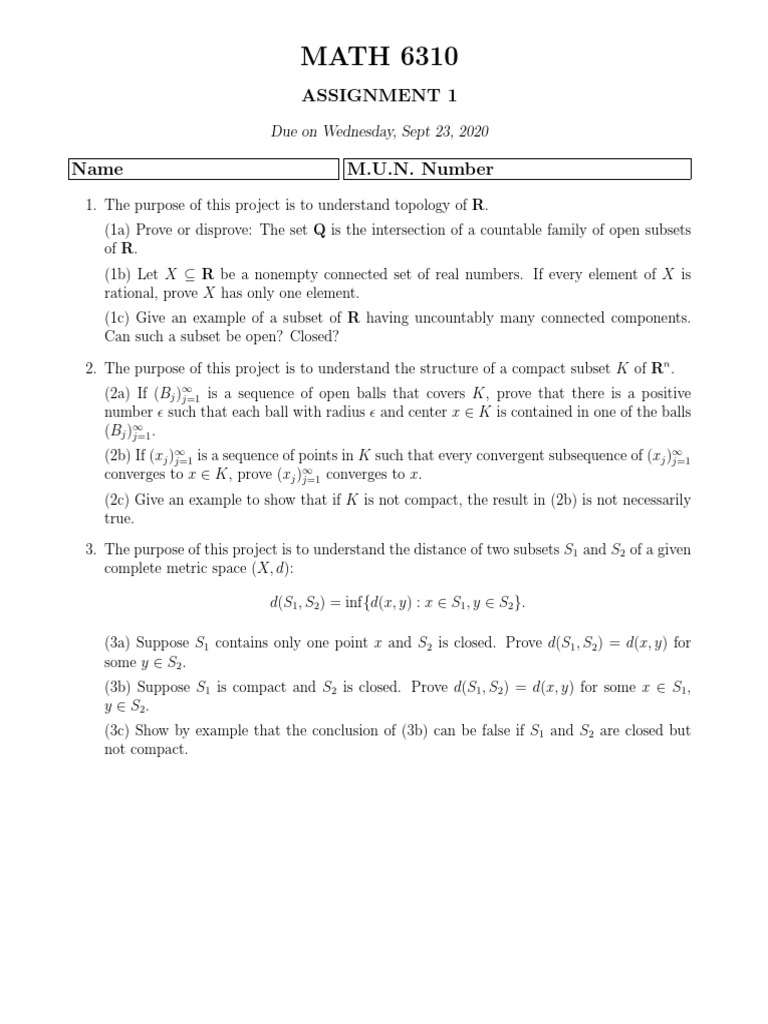 MATH 6310: Assignment 1 | PDF