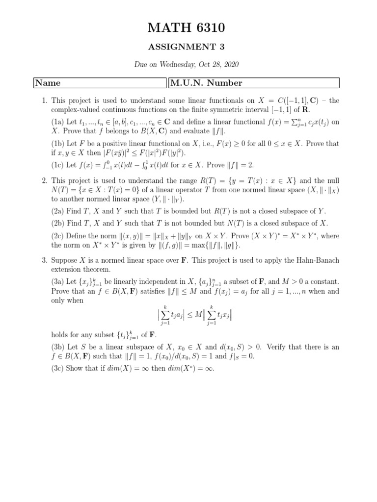 MATH 6310: Assignment 3 | PDF | Abstract Algebra | Space