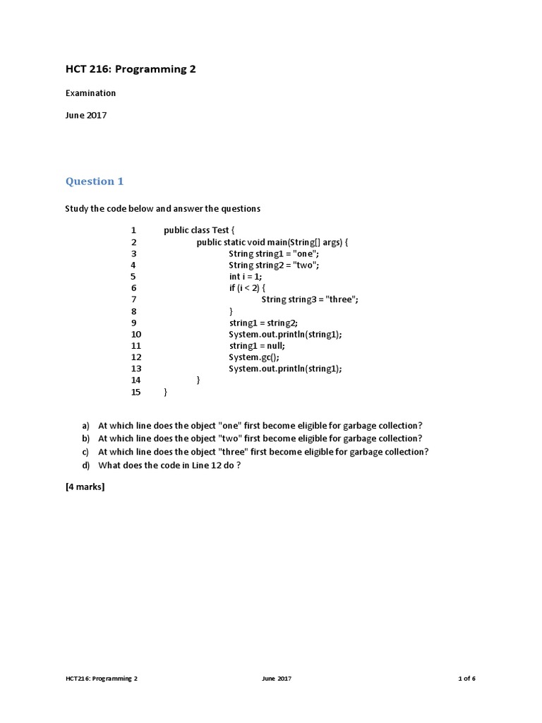 HCT 216: Programming 2: (4 Marks) | PDF | Class (Computer Programming ...