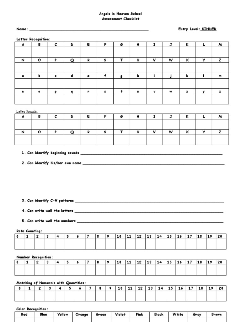 Assessment Checklist | PDF | Color | Red