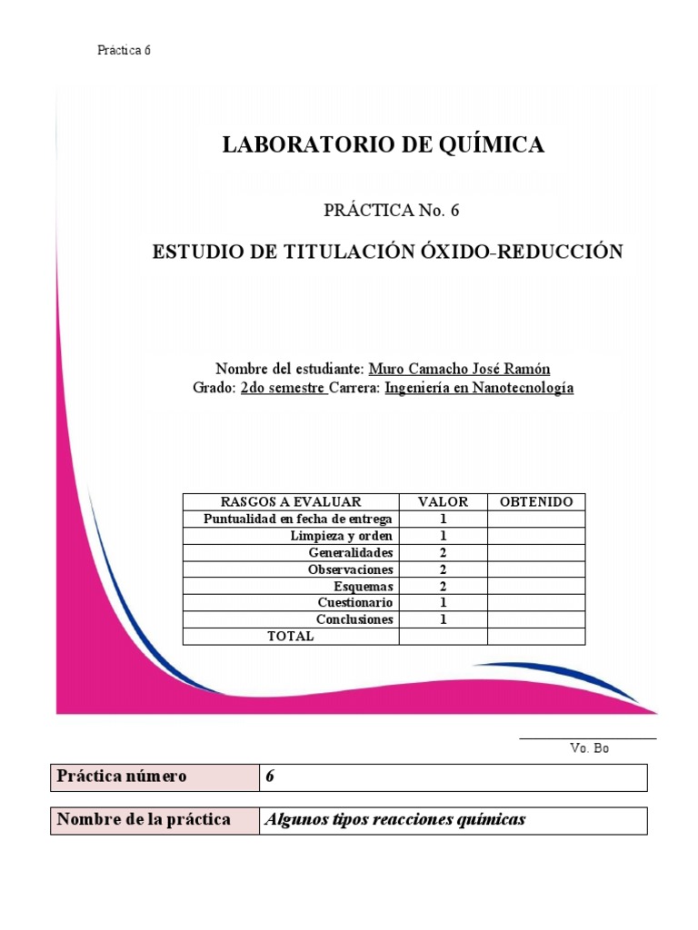 Práctica 6 Chem Lab Muro Camacho JoséRamón | PDF | Valoración | Química