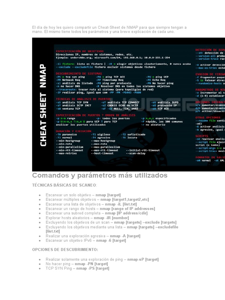 Cheat-Sheet de Nmap | PDF | Protocolo de Control de Transmisión ...