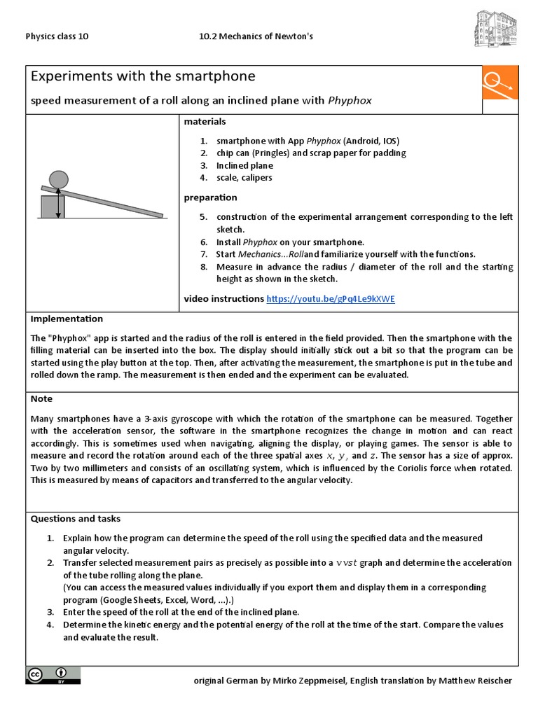 Experiments With The Smartphone: Speed Measurement of A Roll Along An Inclined Plane With ...