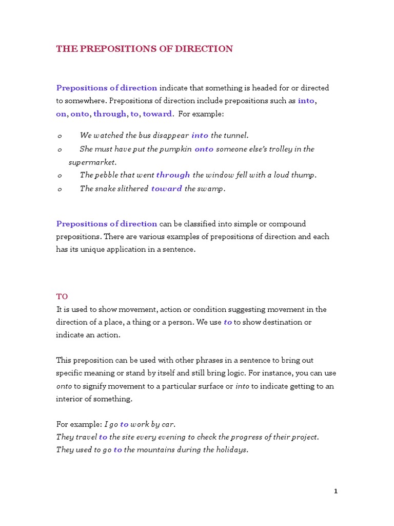 Understanding Prepositions of Direction | PDF | Preposition And ...