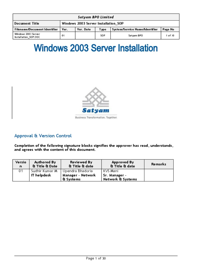 Windows 2003 Server Installation Sop Pdf File System Computer File
