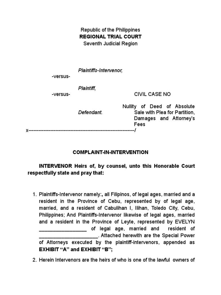 Complaint in Intervention | PDF | Deed | Lawsuit
