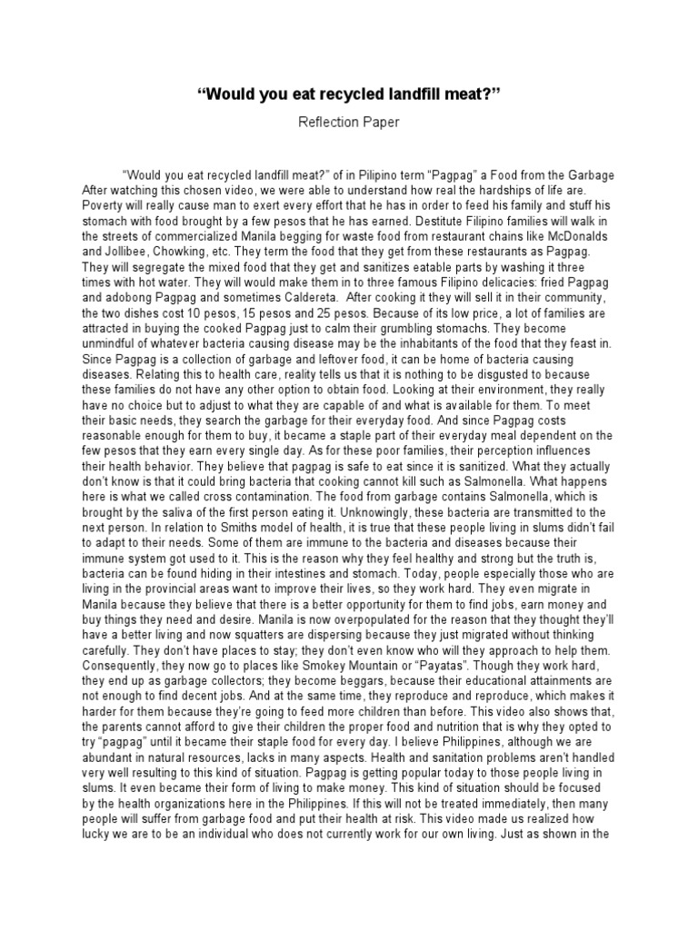 "Would You Eat Recycled Landfill Meat?": Reflection Paper | PDF | Foods ...