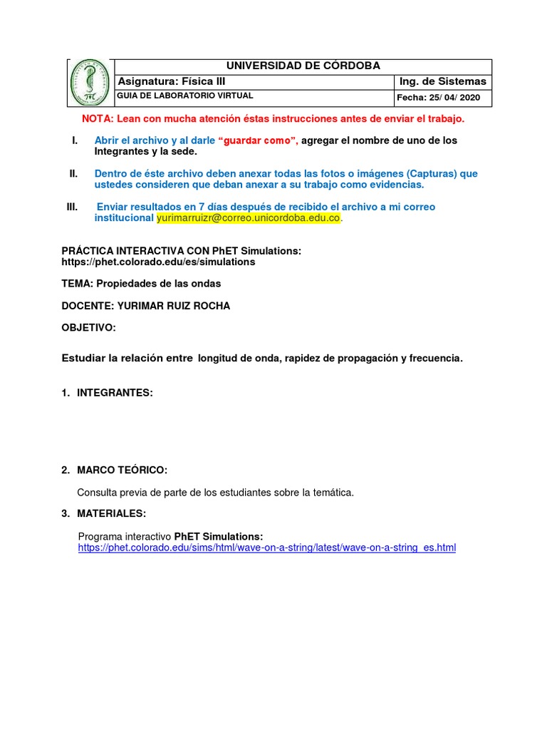 Laboratorio Virtual Ondas en Una Cuerda 2 | PDF | Olas | Frecuencia Laboratorio Virtual Ondas en Una Cuerda 2 | PDF | Olas | Frecuencia