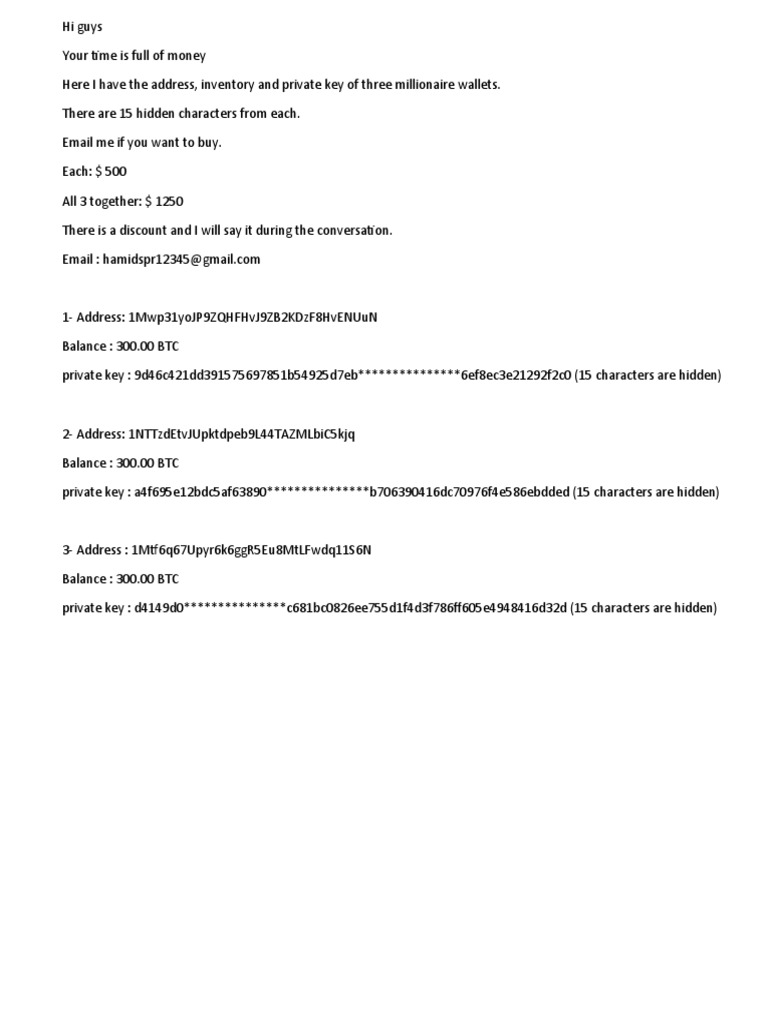 Three 300 Bitcoin Wallets With Private Keys | PDF