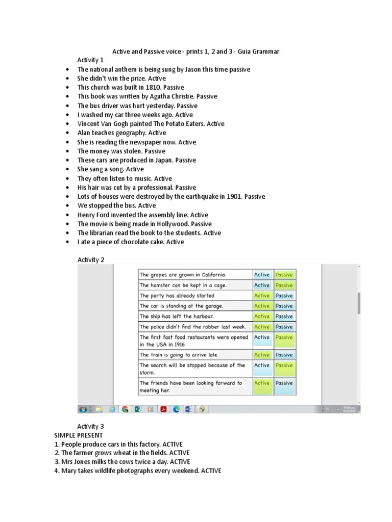 Active and Passive Voice - Prints 1, 2 and 3 - Guia Grammar | PDF ...