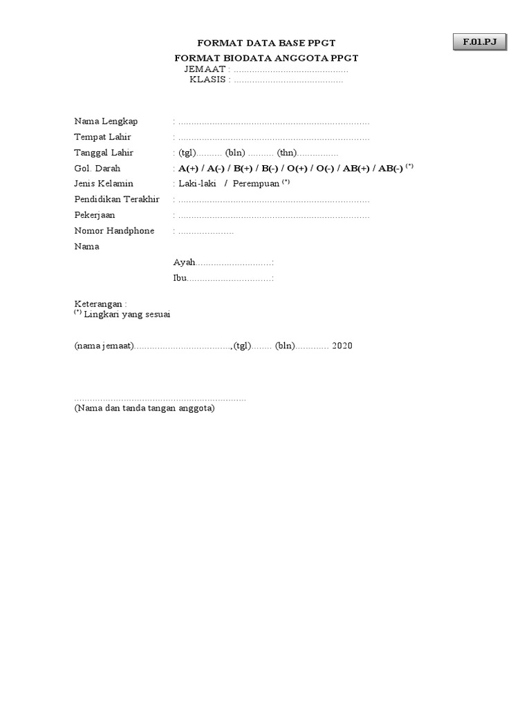Format Data Base PPGT KS | PDF