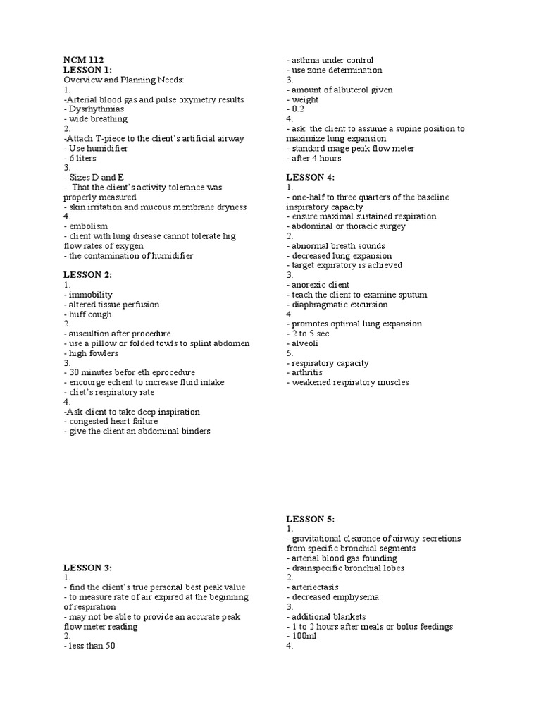 NCM 112 E LEARNING Autosaved | PDF | Breathing | Respiratory System