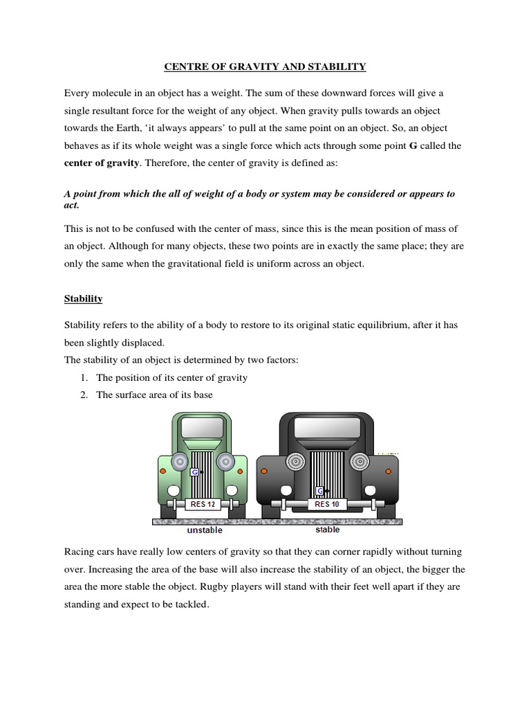 Center of Gravity and Stability Explained | PDF | Center Of Mass | Weight
