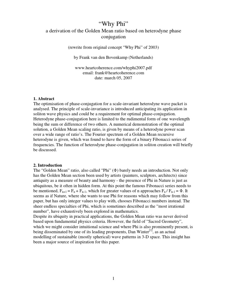 Why Phi - A Derivation of The Golden Mean Ratio Based On Heterodyne ...