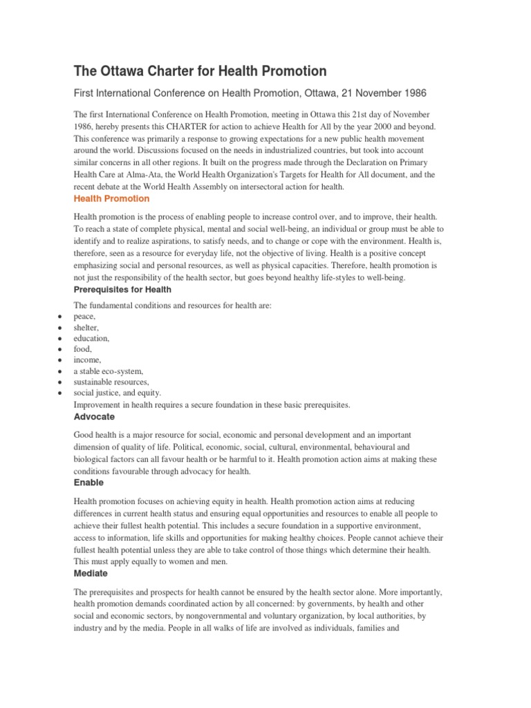 The Ottawa Charter For Health Promotion | PDF | Health Promotion | Resource