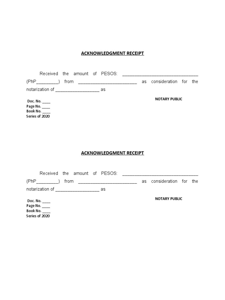 ACKNOWLEDGMENT RECEIPT - Notary - 2020 | PDF