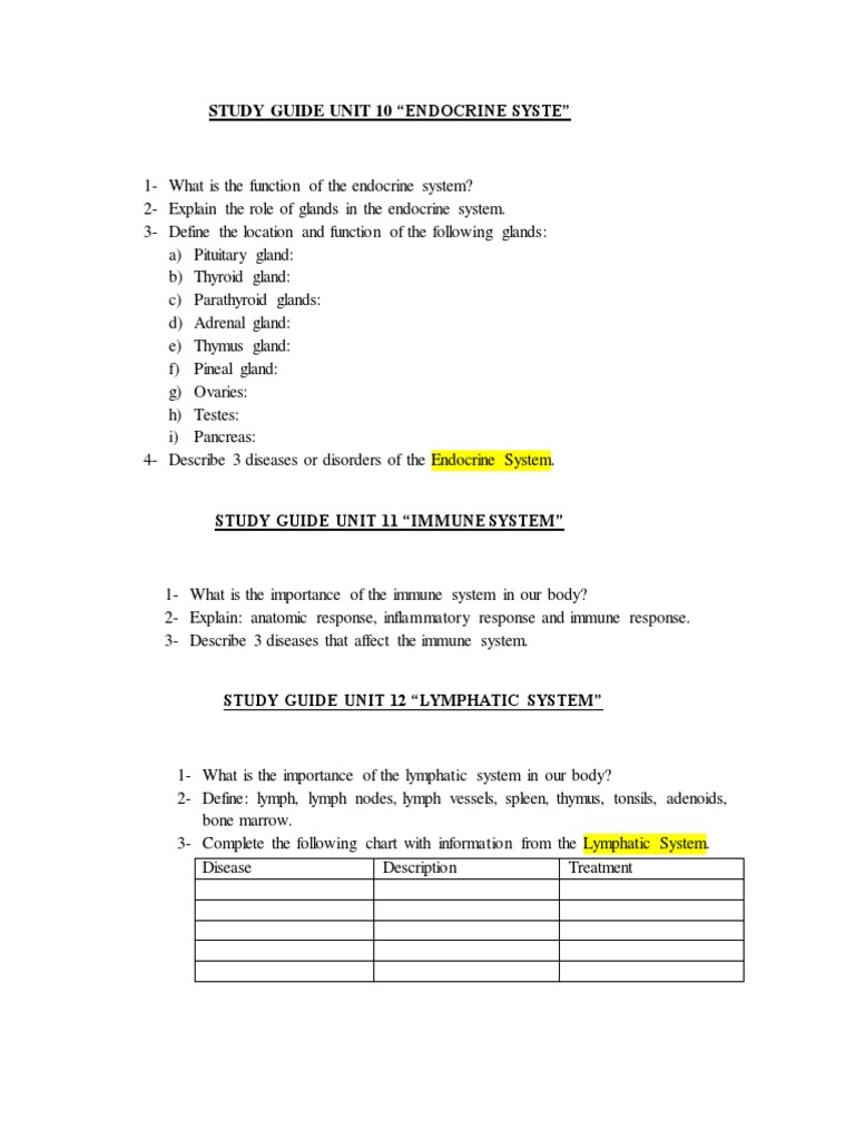 Study Guide Unit 10 "Endocrine Syste" | PDF