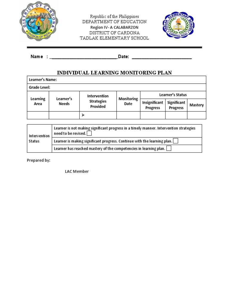 Individual Learning Monitoring Plan Sample | PDF