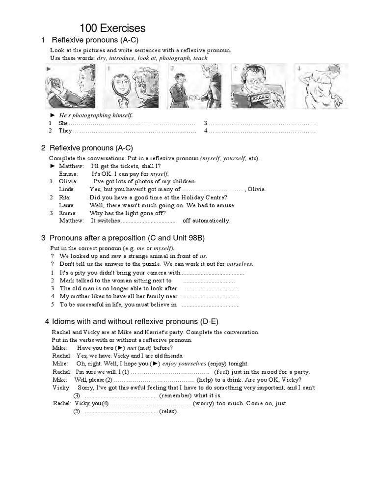 100 Exercises: 1 Reflexive Pronouns (A-C) | PDF | Pronoun | Syntax
