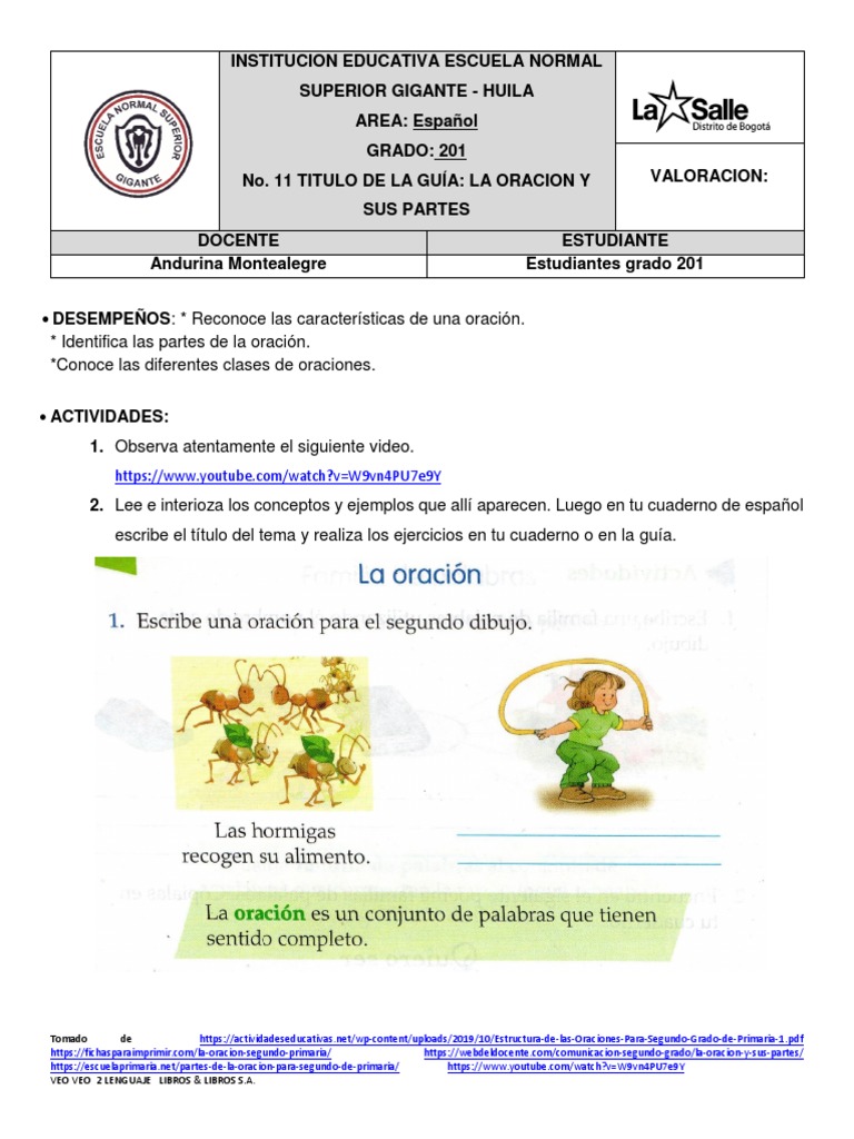 Actv. 11 La Oracion y Sus Partes | PDF | Oración | Asunto (gramática)