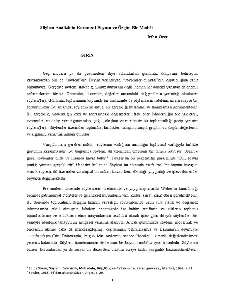 Soylem Analizinin Kuramsal Boyutu Ve Ozg | PDF