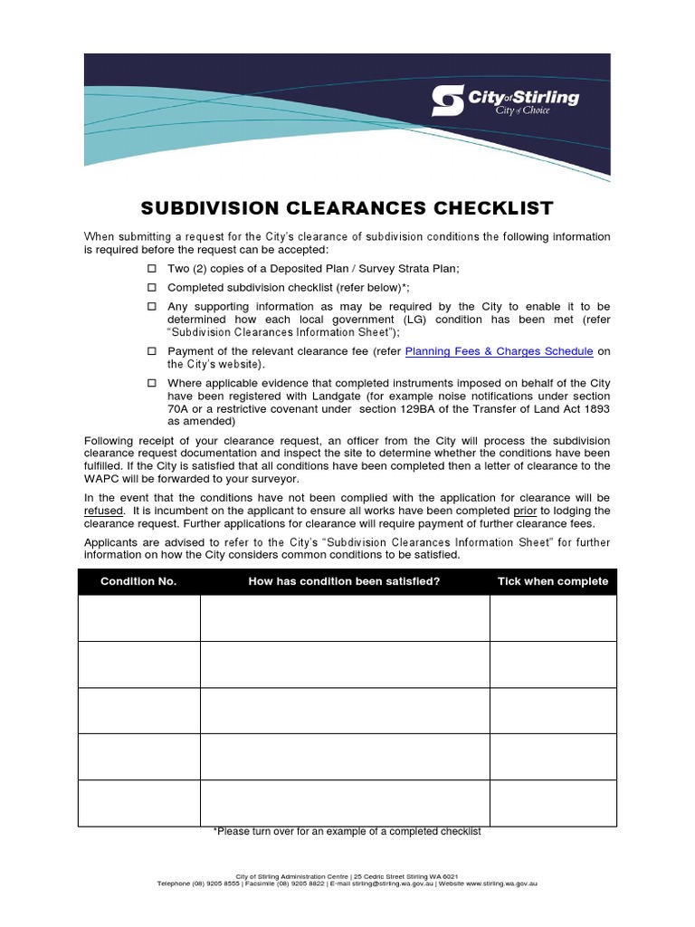 Subdivision Clearances Checklist | PDF | Government Information ...