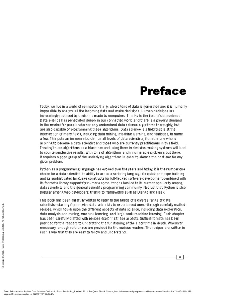 Python Data Science Cookbook - (Preface) PDF | PDF | Copyright ... Python Data Science Cookbook - (Preface) PDF | PDF | Copyright ...