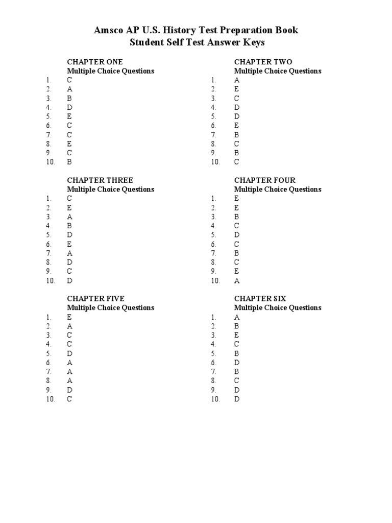 AMSCO APUSH MC Answers PDF | PDF | Multiple Choice | Index Numbers