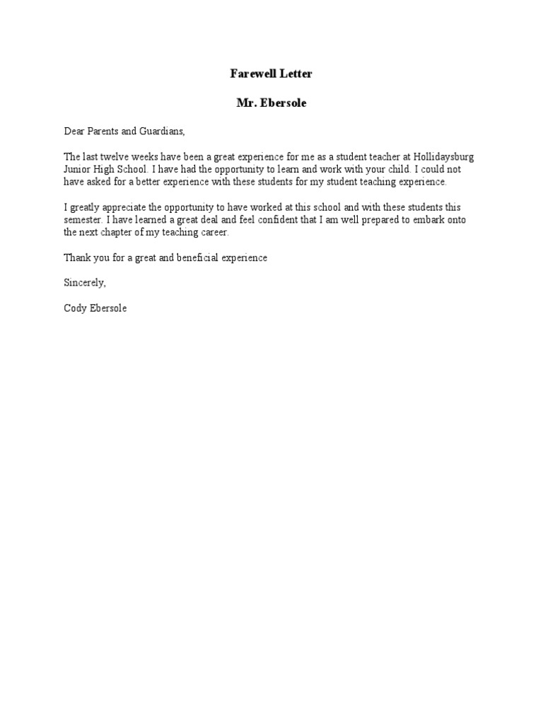 Student Teaching Farewell Letter | PDF