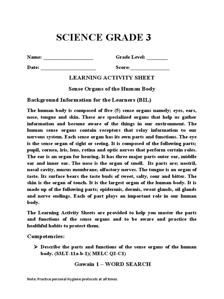 LAS Science 3 Q2 C1 FINAL | PDF | Senses | Taste