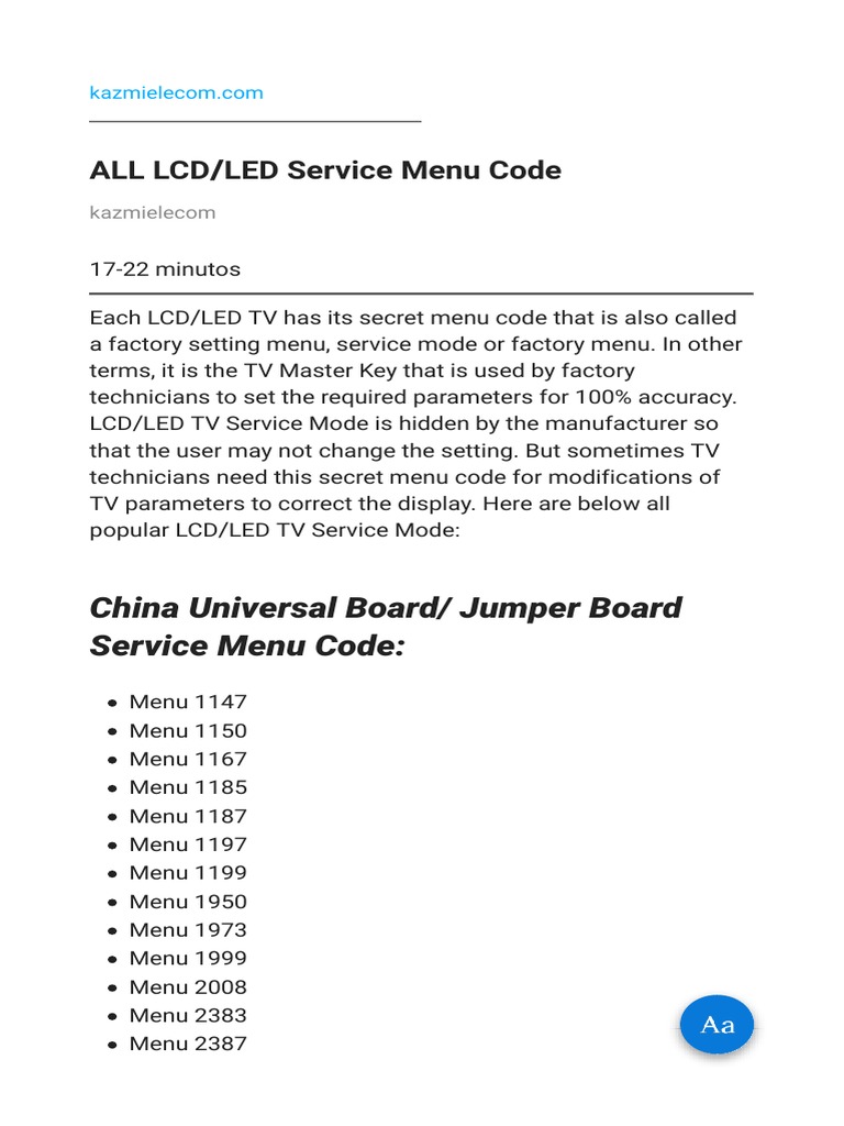 ALL LCD - LED Service Menu Code | PDF | Menu (Computing) | Video
